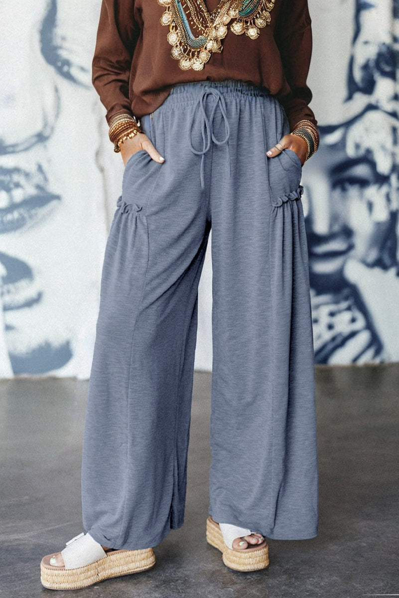 High Frilled Detail Wide Leg High Waist Knit Pants – Grateful Threads ...